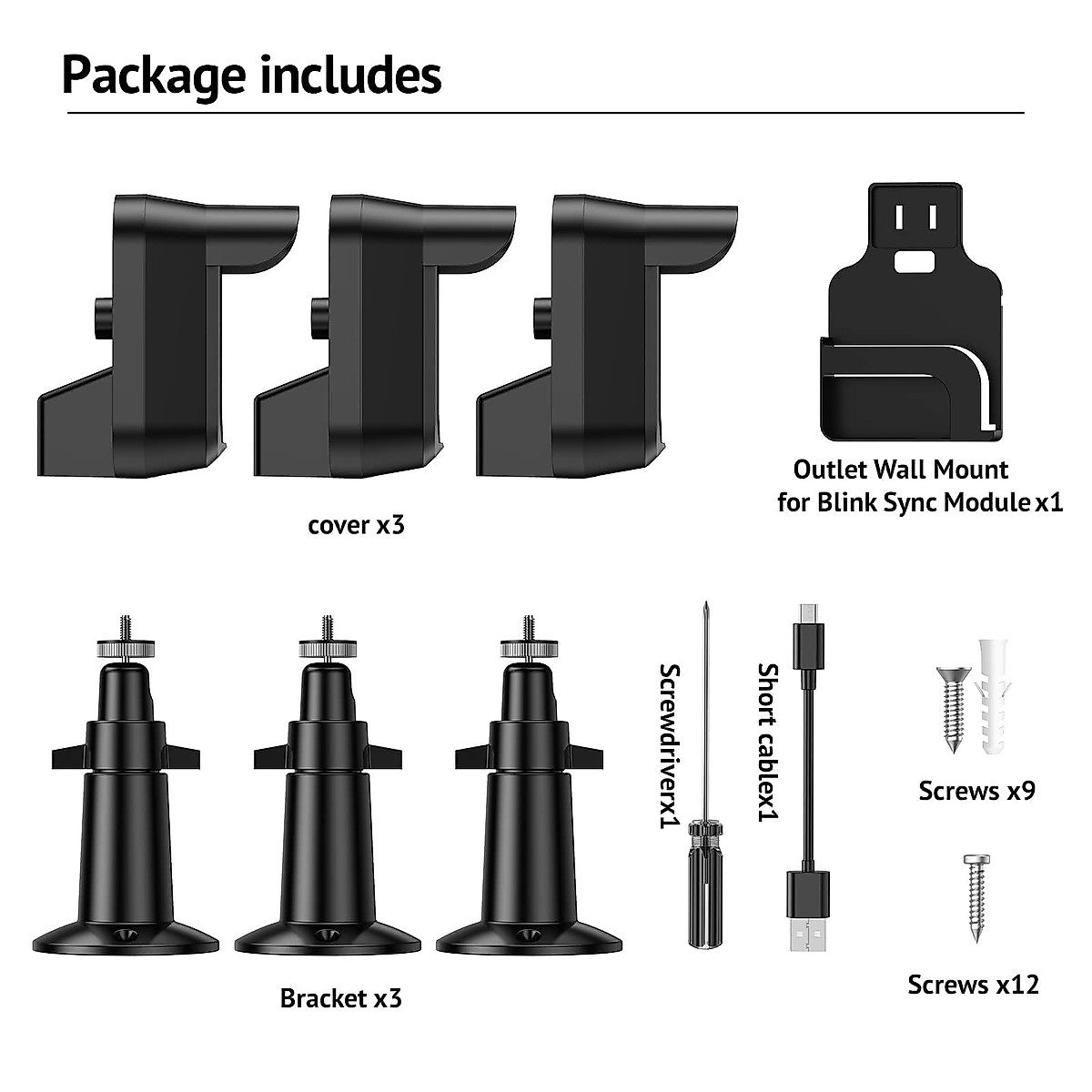 Ayotu Metal Wall Mount for Blink Outdoor 3rd Gen/XT2/XT, Weatherproof Protective Housing and 360 Degree Adjustable Metal Mount with Sync Module 2 Outlet Mount (Camera Not Included, Black)