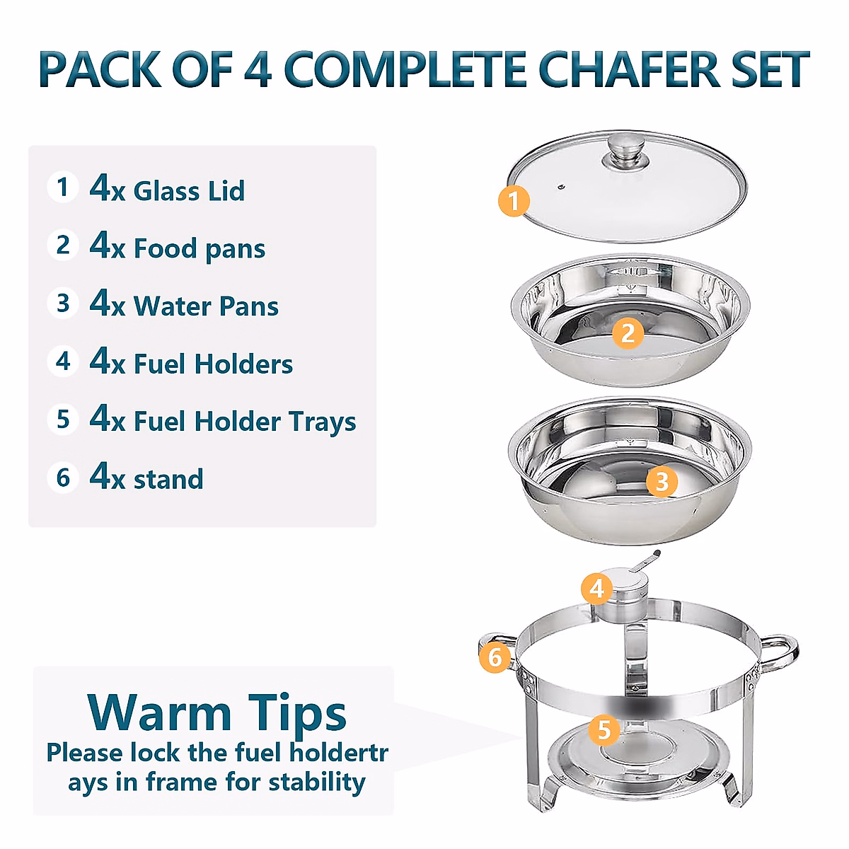 Chafing Dish Buffet Set 5 QT 4 Packs Stainless Steel Buffet Servers and Warmers, Chaffing Servers with Covers, Catering, Chafer,Food Warmer for Parties Weddings