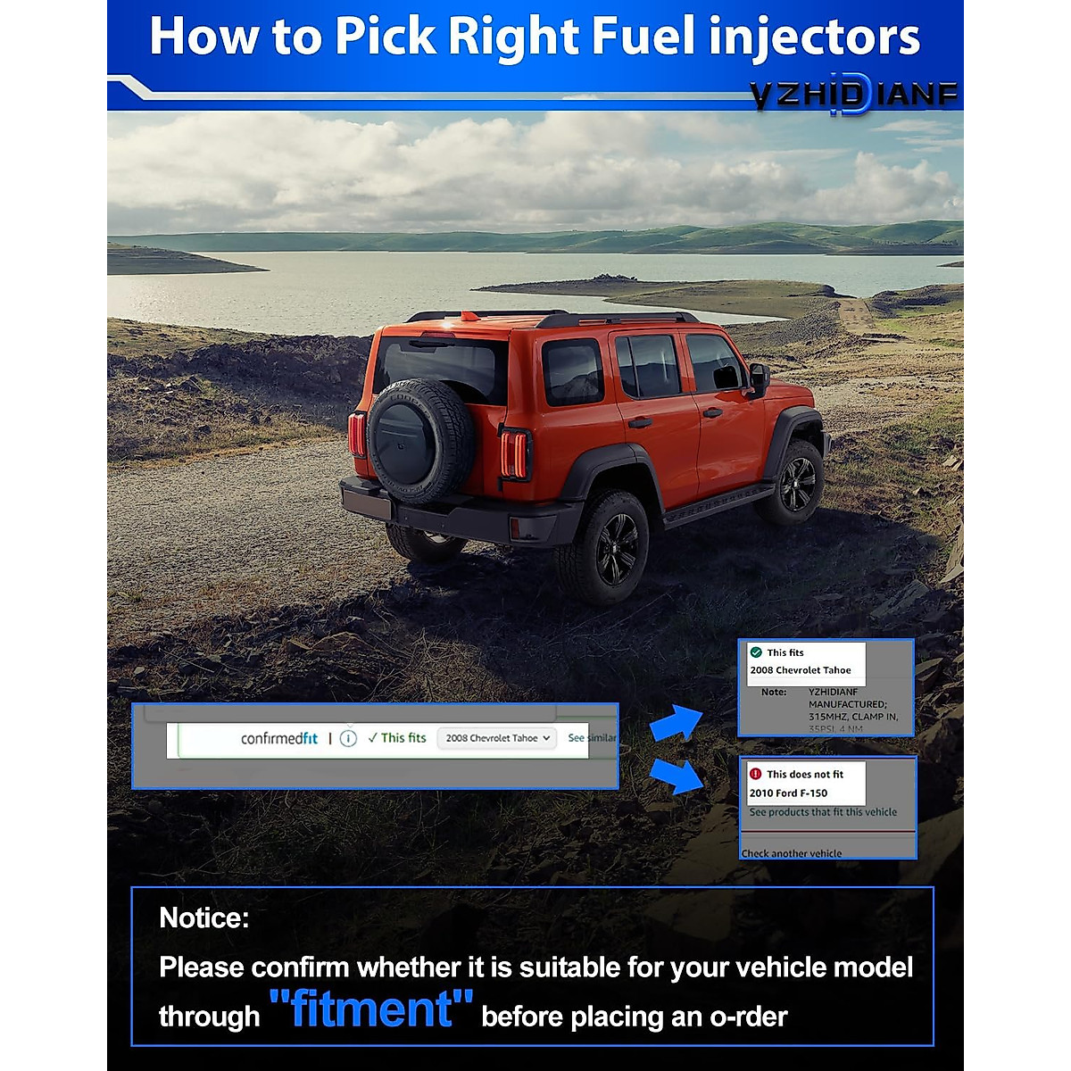 YZHIDIANF 17113698 Fuel Injectors FJ315 Fits For:-Chevy Silverado 1500 2500 3500 Tahoe For:-GMC Sierra Yukon For:-Cadillac Escalade For:-Buick Rainer 4.8 L 5.3 L 6.0 L 2001-2007, 17113553 (8pcs)