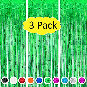 Vanujoy 3 Pack 3.3ft x 6.6ft Green Foil Fringe Backdrop Curtains Party Decoration for Birthday Bachelorette Party Engagement Bridal Shower Baby Shower Graduation