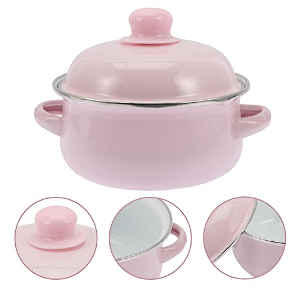 Luxshiny Enamel Soup Pot Vintage Stew Pot Stock Pot with Double Handle Soup Pasta Cooking Pot Noodle Porridge Pot for Kitchen Induction Cooktop Gas Stove 1. 1L 16cm