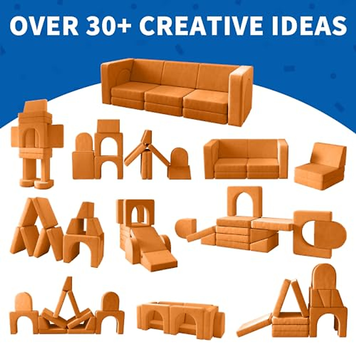 wanan Kids Couch 12PCS, Modular Kids Play Couch for Playroom Bedroom, 12 in 1 Multifunctional Kids Sofa for Playing, Creativing, Sleeping, Indoor Toddler Couch for Boys and Girls (Light Brown)