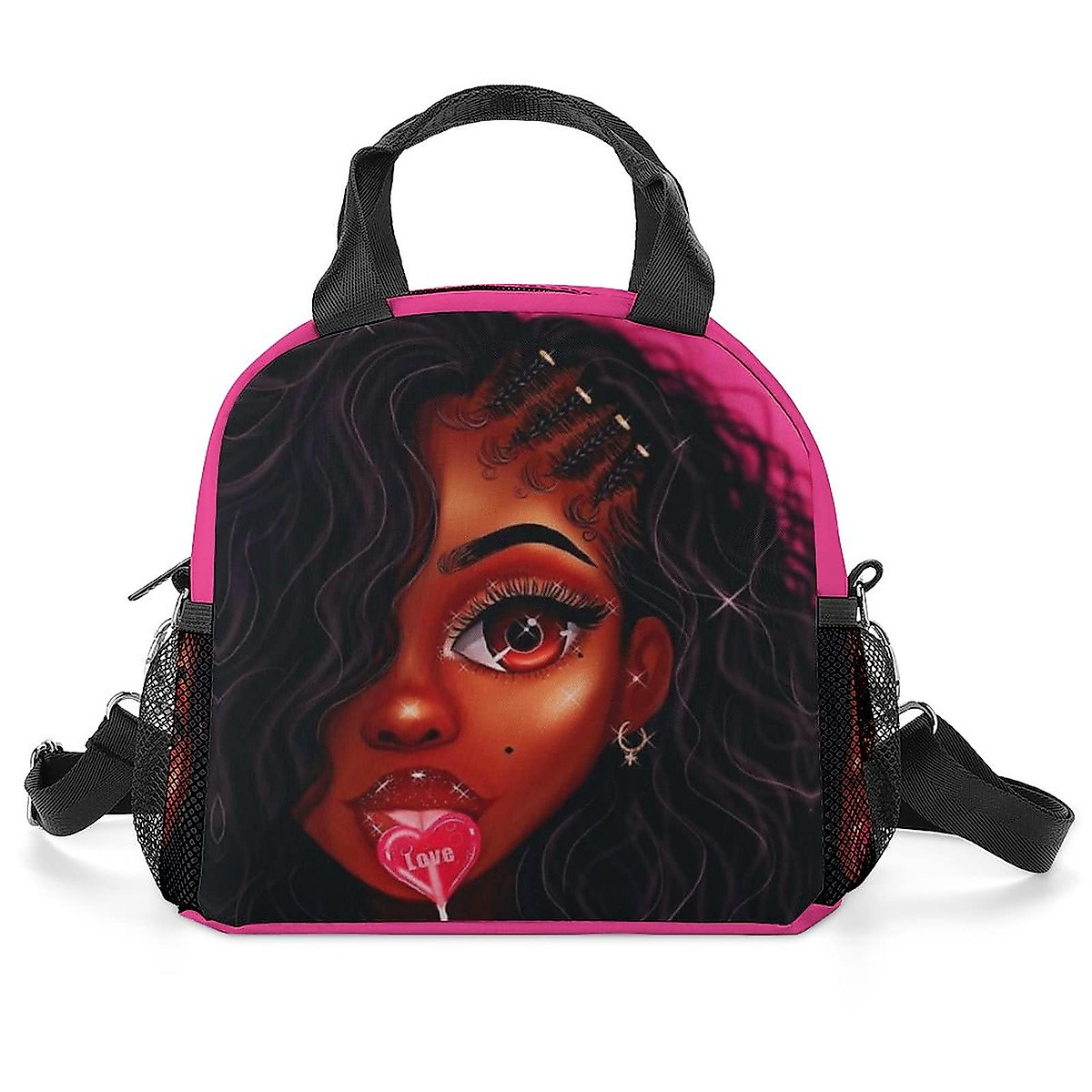 Pocxoep Black Girl Lunch Box for Kids Black Girl Insulated Lunch Bag with Shoulder Strap for Boys Girls Large Capacity Reusable African Lunch Boxes for School Work Picnic