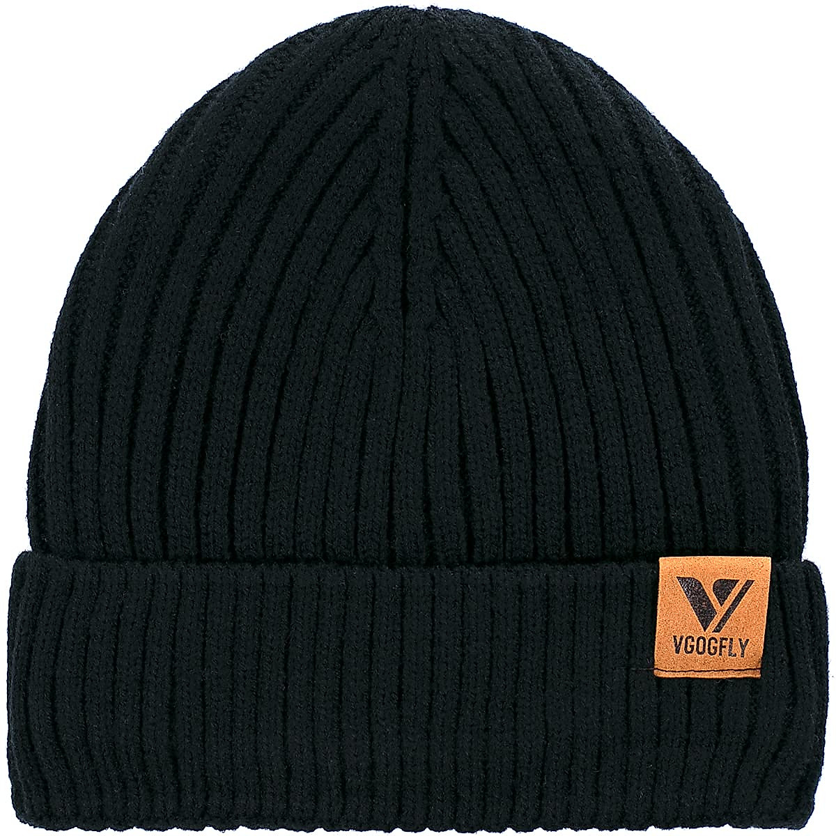 Vgogfly Lined Men Beanie Slouchy Knit Skull Cap Warm Stocking Hats Guys Women Striped Winter Beanie Hat Black