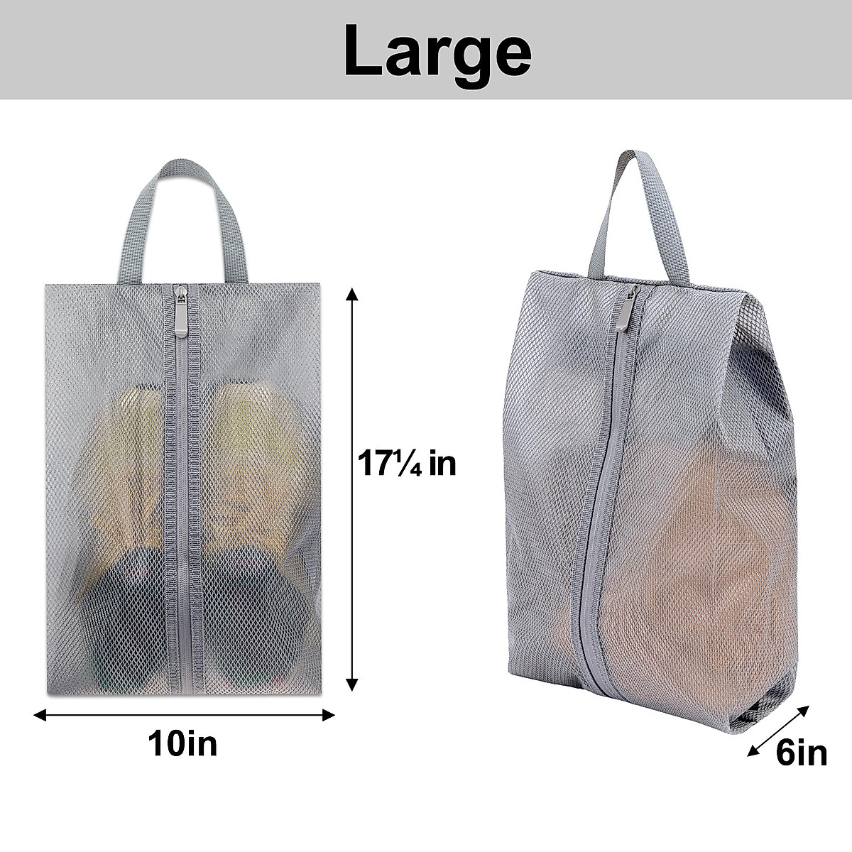 Fixwal Shoe Bag for Travel, Waterproof Travel Shoe Bag for Packing, Travel Shoe Bags for Packing, Translucent Shoe Bag for Men and Women, Large, Grey