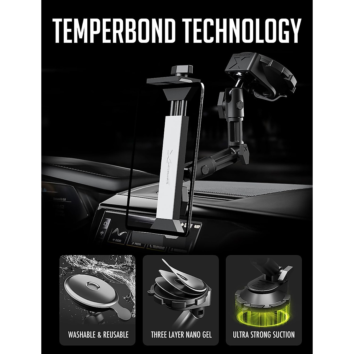 Bracketron HD Tablet Dock PRO Dash and Window Metal Clamp Mount, Universal Tablet Holder for Cars and Trucks, Compatible with Tablets Up to 10 Inches Wide