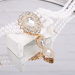 Denifery Boho 3 Tier Dainty Rhinestones Pearls Chunky Short 1920s Choker Necklace Chain Multilayer Choker Pendant Necklaces Prom Party for Women