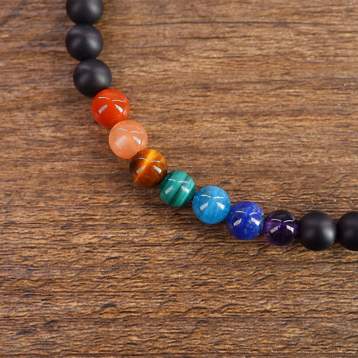 COAI 7 Chakra Matte Onyx Stone Beaded Mala Necklace