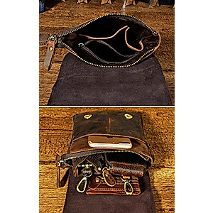 Le'aokuu Mens Genuine Leather Coffee Fanny Small Messenger Shoulder Satchel Waist Bag Pack (Dark Brown Large)