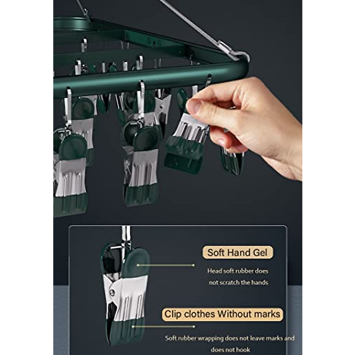 USNUANNU Sock Drying Rack with 26 Clips, Stainless Steel Sock Drying Rack for Indoor and Outdoor Socks, Bras, Underwear, Towels, Baby Clothes, Scarves, Diapers.Portable Laundry Drying Rack