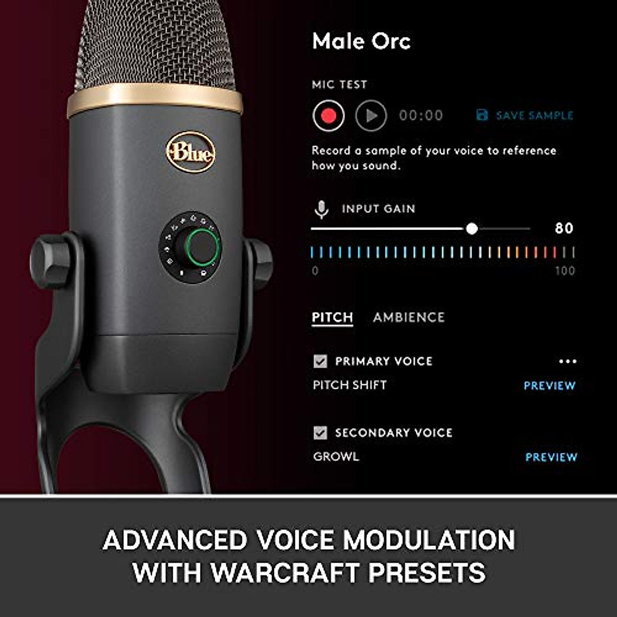 Logitech for Creators BlueYetiXWorldofWarcraft Edition Professional Podcast,Gaming,Streaming USB Mic,Blue VO!CE Effects,Including Advanced Voice Modulation Warcraft Character Presets & HD AudioSamples