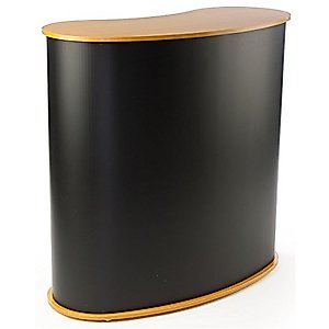 Pop-up Podium Counter with Kidney Bean Shaped Wood Grain Table Surface and Black Body - Portable Design, No Tools Required! (TSPCL02WD)