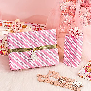MAYPLUSS Christmas Reversible Wrapping Paper - Mini Roll - 17 Inch X 32.8 Feet- Pink Design (47.3 sq.ft.ttl)