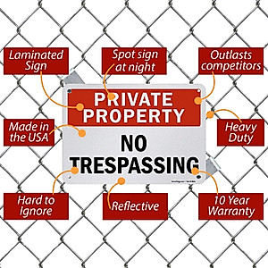 SmartSign 7 x 10 inch “Private Property - No Trespassing” Metal Sign, 40 mil Aluminum 3M Laminated Engineer Grade Reflective Material, Red, Black and White
