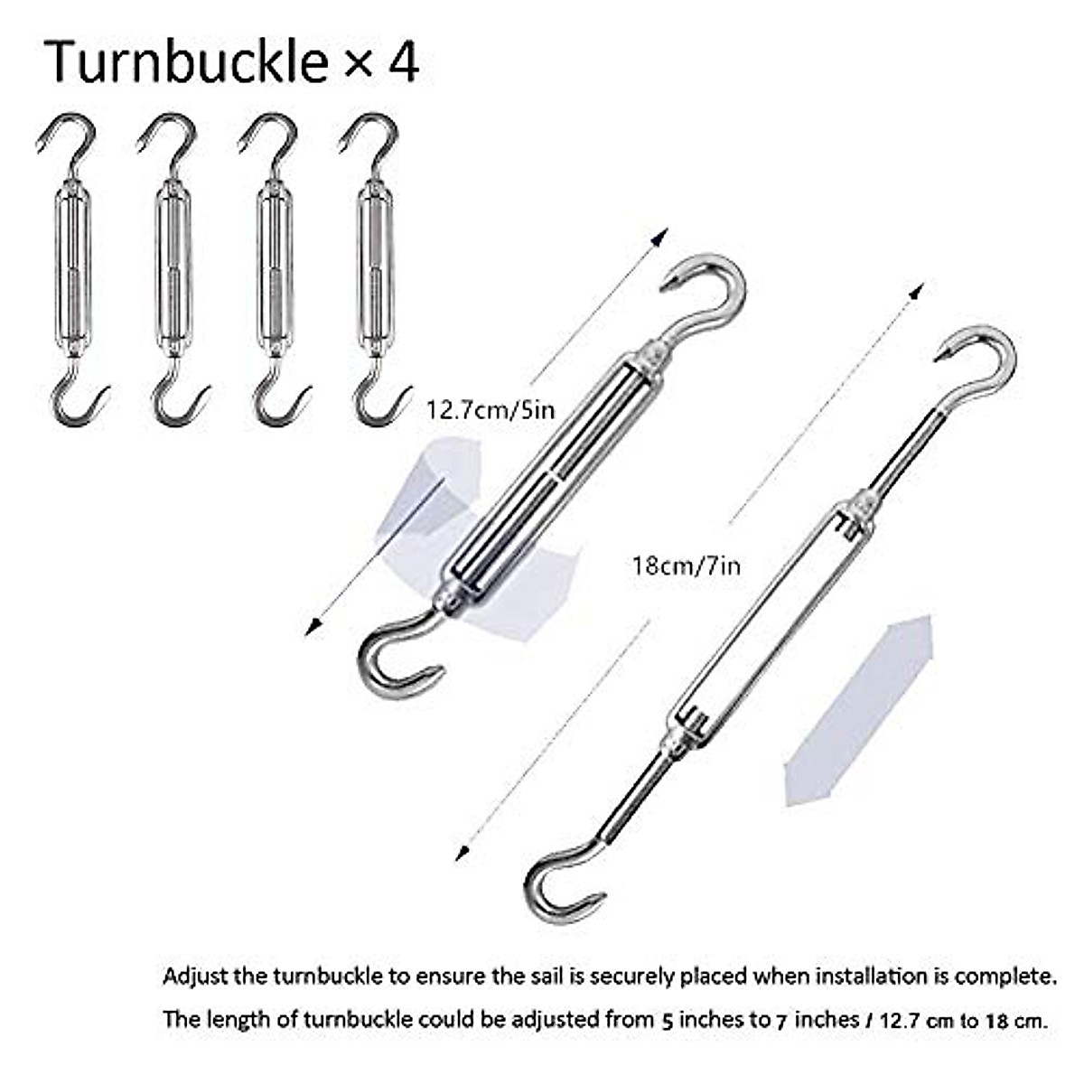 Tiberham Sun Shade Sail Hardware Kit, Heavy Duty Anti-Rust Rectangle/Square Shade Sail Installation for Patio Lawn and Garden (44 Pcs)