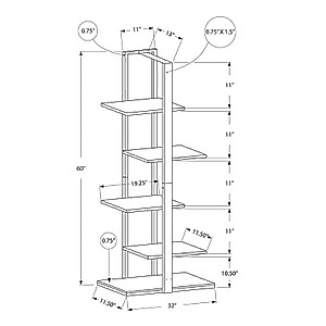 Monarch Specialties I 7231 Bookshelf, Bookcase, Etagere, 5 Tier, 60" H, Office, Bedroom, Metal, Laminate, Black, Contemporary, Modern