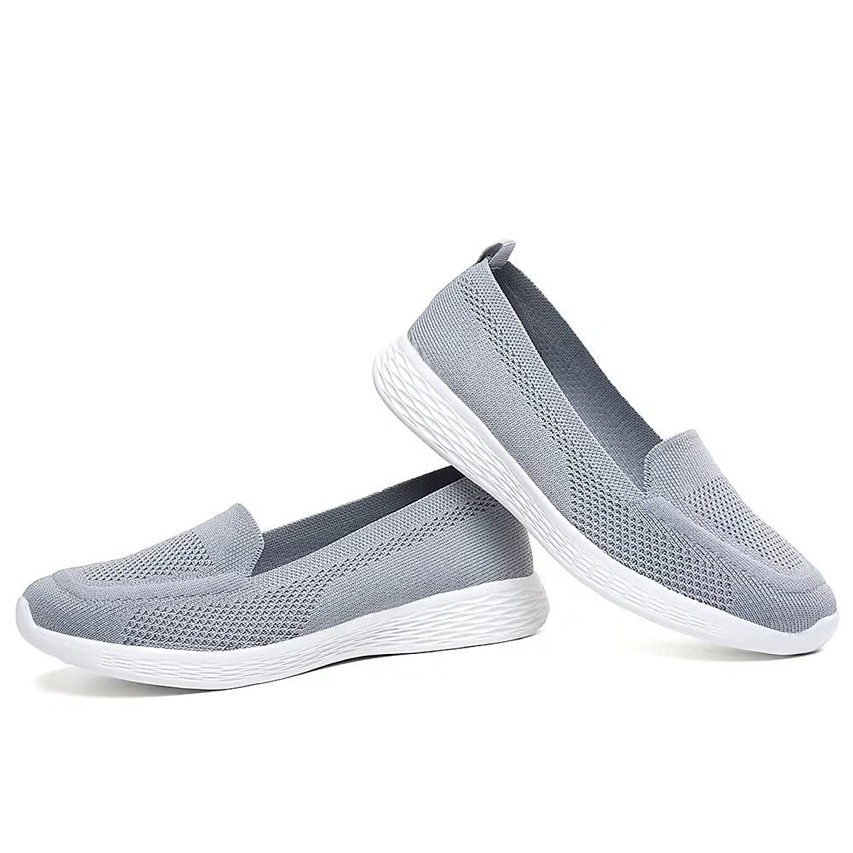 ZZS Womens Slip On Walking Shoes Lightweight Breathable Casual Low-Top Flats Memory Foam Mesh Loafers Soft Mesh Knit Comfortable Shoes,Light Grey 8