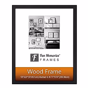 Fun Memories 16x20 Picture Frame Black Wood Poster Frame with Polished Plexiglass, Display Pictures 11x14 with Mat or 16x20 without Mat, Horizontal and Vertical Formats for Wall and Tabletop, 1 Pack