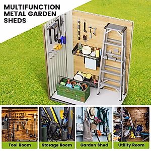 VerisShade Large Metal Storage Shed, 5 x 3 FT Outdoor Storage Shed, Metal Garden Tool Shed with Roof, Door & Lock, Waterproof and Anti-UV, for Patio Garden Yard, Brown