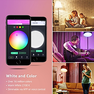 LE Smart Light Bulbs, LED Color Changing Lights, Works with Alexa and Google Assistant, RGB & Soft Warm White, 60 Watt Equivalent, Dimmable with App, A19 E26, No Hub Required, 2.4GHz WiFi Only, 4 Pack