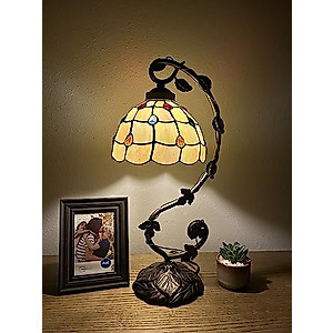 Enjoy Tiffany Style Table Lamp Gold Stained Glass Crystal Beans Iron Metal Leaves Bronze BaseIncluded LED Bulb Vintage for Living Room Dining Room Bedroom Bedside Office Hotel H21*W11 in