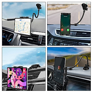 Car Dashboard Windshield Tablet Mount, 13" Long Arm Gooseneck, 360° Flexible Window Suction Cup Holder for Truck SUV, for iPad Pro 12.9/11/10.5/9.7/Air/Mini 6 5 4, Samsung Galaxy, 4.7"-12.9" Tab&Phone
