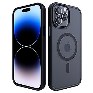 Yzoiko Magnetic Case for iPhone 14 pro max Case [10FT-Grade Drop Tested & Compatible with MagSafe] Translucent Anti-Fingerprint Anti Shockproof Protective Shell 6.7 Inch, Black
