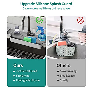 Silicone Faucet Splash Guard Kitchen Sink Splash Guard Upgraded Faucet Water Catcher Tray - 15.75” x 5.5''x2” - Sink Sponge Holder for Kitchen, Bathroom(Grey)