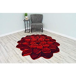 Flowers 3D Effect Hand Carved Thick Artistic Floral Flower Rose Botanical Shape Area Rug Design 301 Red 5'3''x5'3'' Round