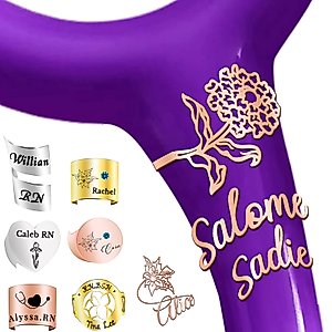 Stethoscope Name Tag Personalized Stethoscope ID Charm Accessories for Nurses Doctor Custom Engraved Name Badge with Birth Flower Nurses Week Gift,Style 7 Rosegold