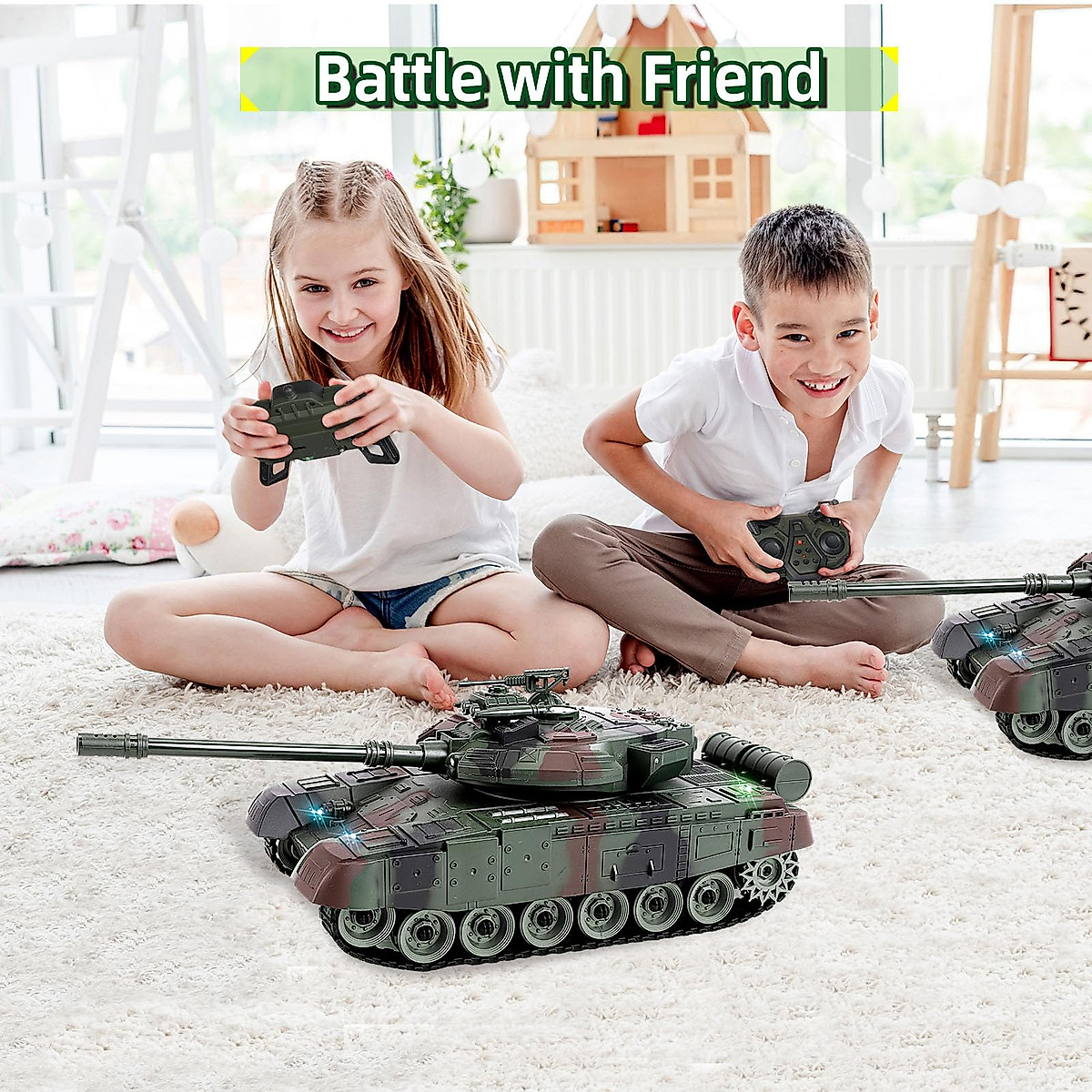 Glorryearst RC Tank 1:28 Scale 9 Channel Remote Control Toy with Realistic Sounds and Lights,Radio Control Military Battle Tanks Gifts for Kids and Adults