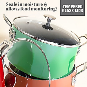 Granitestone Diamond 5 Qt Nonstick Stock Pot Soup Pot Pasta Pot Stew Pot with Tempered Glass Lid-Oven & Dishwasher Safe-100% PFOA FREE - Red