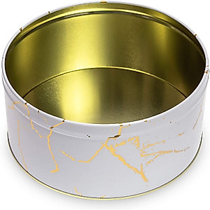 Juvale Nesting Tins Set, White Marble Canisters with Lids, Gold Print (3 Sizes)