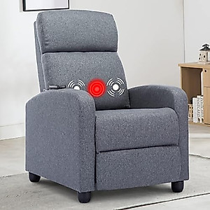ANJ Massage Recliner Chair Fabric Winback Recliner Chairs, Modern Padded Seat Reclining Chair Single Sofa for Living Room, Adjustable Home Theater Seating Office (Light Grey)