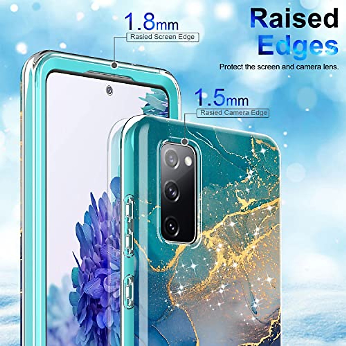 SEXYMOM for Samsung Galaxy S20 FE Case with Screen Protector,Durable Cover with Fashion Designs for Women Girls,Slim Fit Protective Phone Case for Galaxy S20 FE Royal Blue Gold Marble