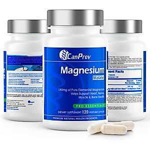 CanPrev Magnesium Malate, 120 Veg Caps, 120-Day Supply, 180mg Elemental Magnesium & 540mg Malic Acid, Vegan & Non-GMO, Supports Relaxation, Energy, Muscle Function, Bone Strength & Overall Well-Being
