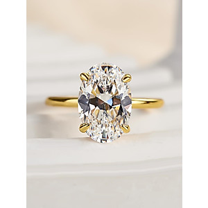 Effinny 3.5 Carat Elongated Oval Cut Engagement Ring Yellow Gold Plated 925 Sterling Silver Simulated Diamond Promise Ring(Yellow Gold, 5)