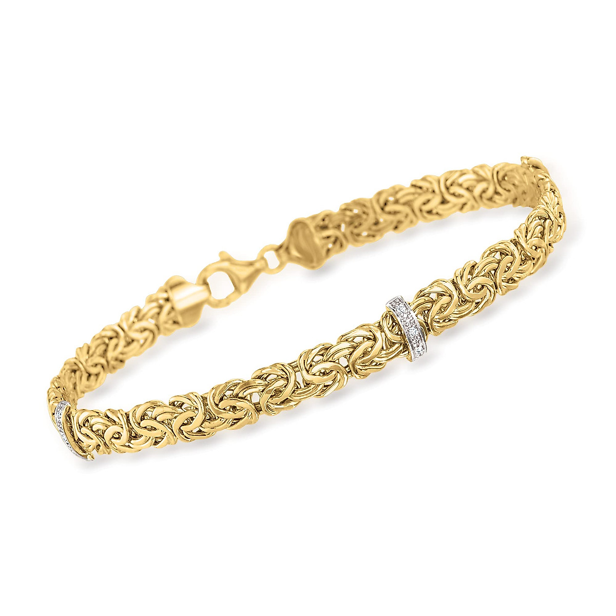 Ross-Simons 14kt Yellow Gold Byzantine Bracelet With Diamond-Accented Stations. 7 inches