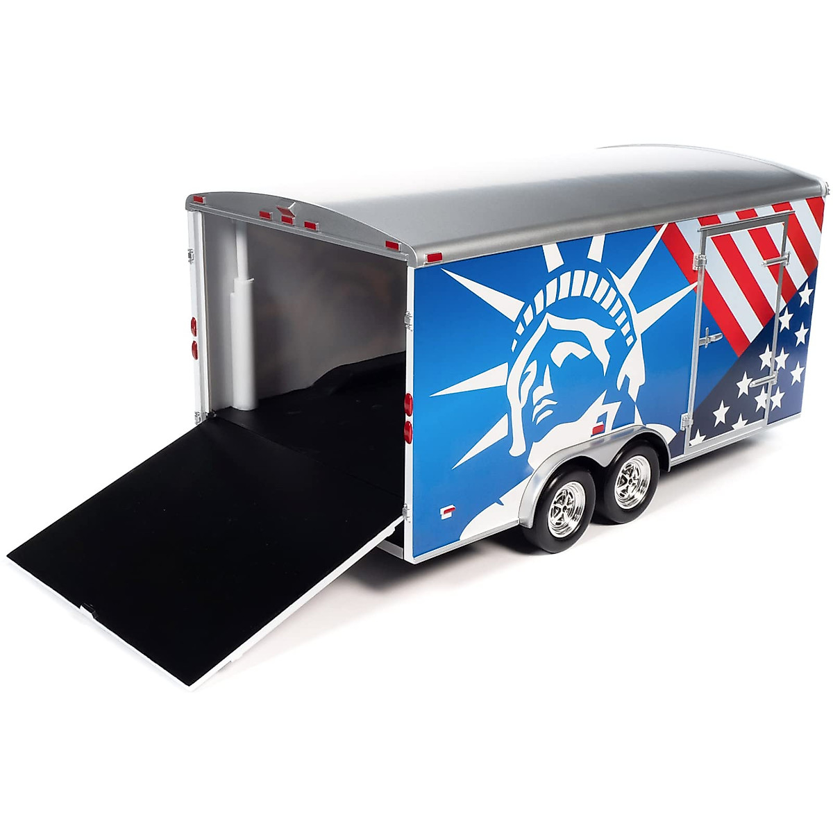Auto World Diecast Four Wheel Enclosed Car Trailer Patriotic with Graphics for 1/18 Scale Model Cars by Autoworld AMM1284