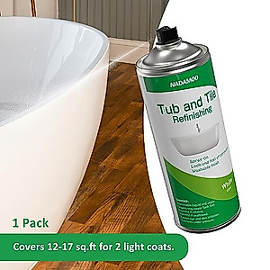 NADAMOO Tub and Tile Spray Paint White, 450ml, 1 Pack, Aerosol Bathtub Refinishing Kit for Porcelain Fiberglass Ceramic, DIY Resurfacing Bathroom Sink Countertop