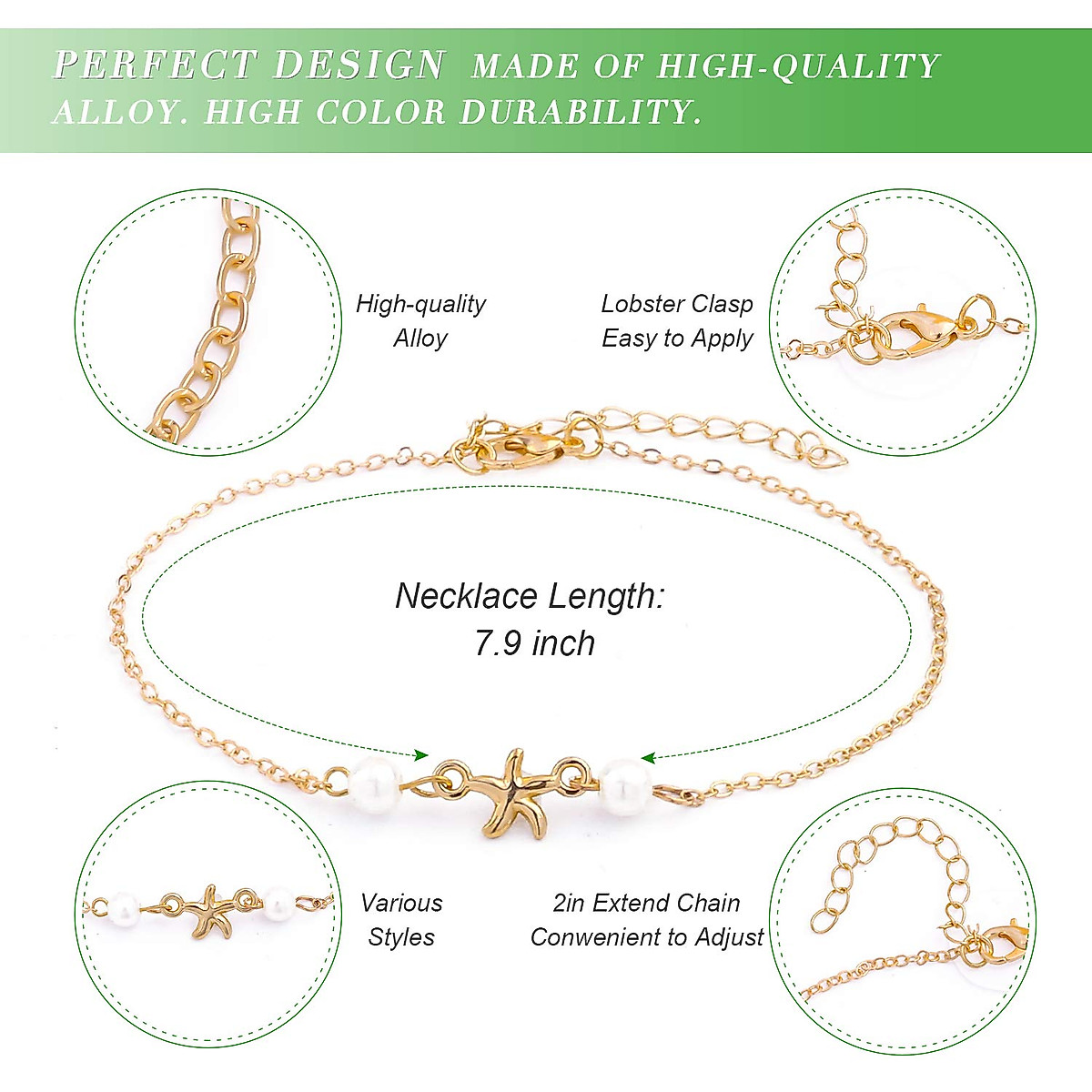 ESRICH 30 Ankle Bracelets for Women Set, Adjustable Size Beach Anklet Set, Imitation Golden Anklet,Jewelry Anklet for Women Beach Jewelry Gifts