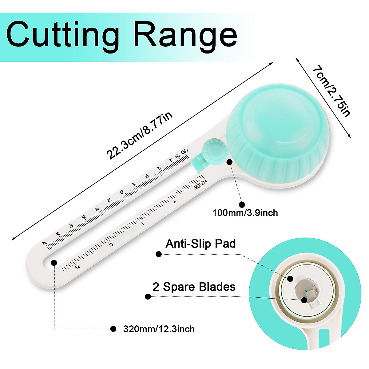 Andibro Circle Cutter for Crafts, Adjustable Circle Paper Cutter, Paper Trimmer with 3 Replaceable Blades Rotary Circle Maker Circular Cutting Scrapbooking Tool for Art DIY Crafts 3.9-12.6in (Green)