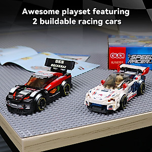 GUDI Speed Champion Race Car Building Kit for Boys 6-12, Pack of 2 STEM Building Toys with Driver Minifigures and Racing Sticker, Easy Assemble Ghost and Knight Car Building Blocks Set