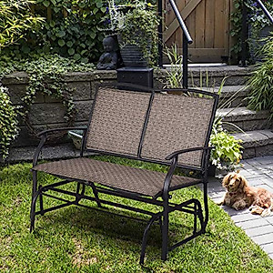 Wenst'sKufAN Patio Glider Chair, Outdoor Textilene Swing Glider Bench with Stable Steel Frame, Patio Swing Glider Bench for 2 Persons Rocking Chair, Idea for Outdoor Backyard,Beside Pool and Lawn