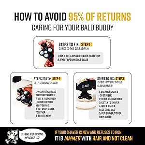 Head Shaver for Bald Men, Water-Resistant, Replaceable Head, Rechargeable, Electric, Cordless, Ergonomic, Bald Buddy