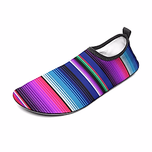 Mens Womens Quick Dry Barefoot Beach Pool Swim Diving Surf Aqua Sports Walking Yoga Water Shoes (Purple Mexican Blanket Stripes)