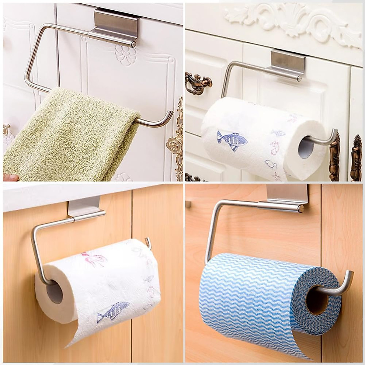 COMFECTO Over The Cabinet Door Paper Towel Holder for Kitchen Bathroom, Stainless Steel 12 Inch Paper Towel Roll Holder