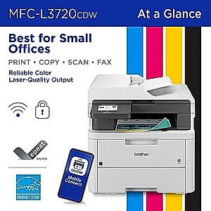 Brother MFC-L3720CDW Wireless Digital Color All-in-One Printer with Laser Quality Output, Copy, Scan, Fax, Duplex, Mobile Includes 2 Month Refresh Subscription Trial ¹ Works with Alexa