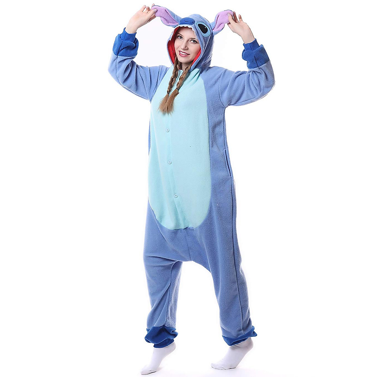 SIYUE Unisex Adult Onesie Costume Snug Fit One Piece Pajamas Christmas Sleepwear Halloween Jumpsuit Women Men Cosplay Animal Blue L