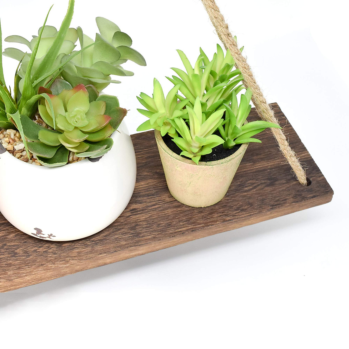 Boho Wall Hanging Shelf - Wood Hanging Shelves for Wall - Farmhouse Rope Shelves for Bedroom Living Room Bathroom - Rustic Wood Shelves - Hanging Plant Shelf - Triangle Floating Shelf (Triangle Mount)